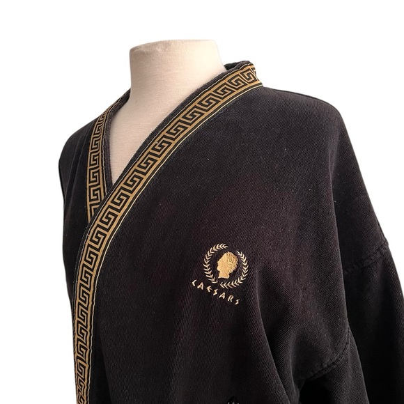 Other | Vintage Terrycloth Robe Caesars Palaceblack Gold Xl Os | Poshmark